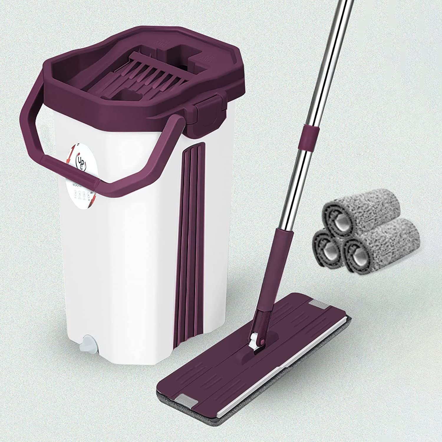 U.P.C. Hands-Free Squeeze Microfiber Flat Spin Mop System 360° Flexible ...